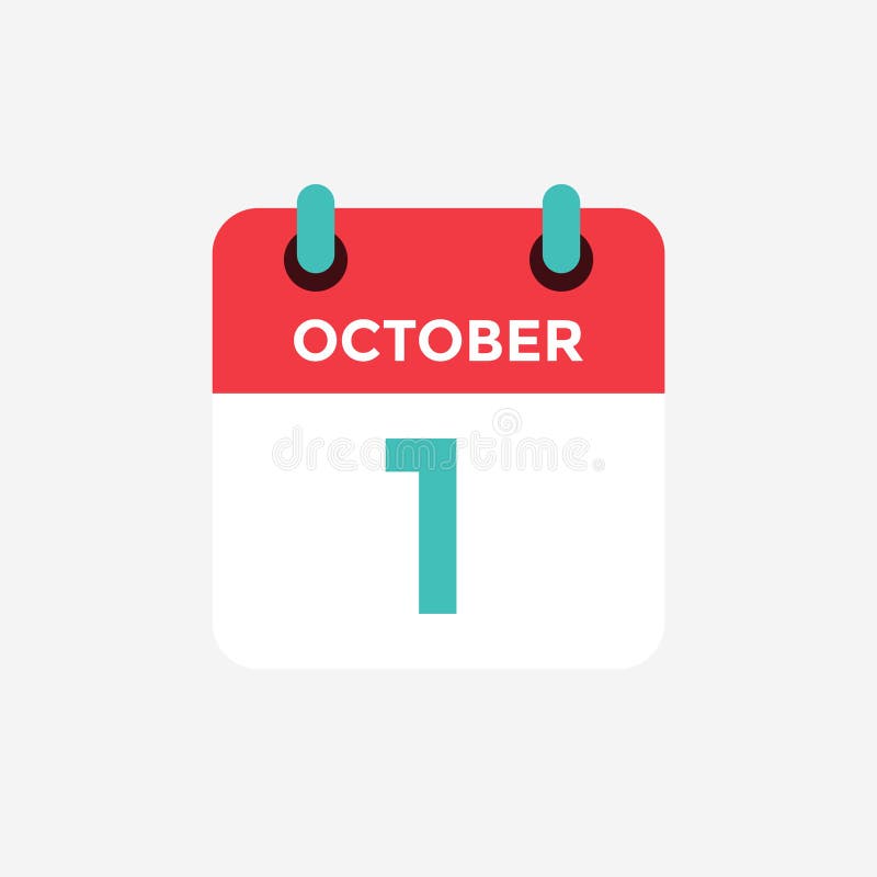 Flat Icon Calendar 1st of October. Date, Day and Month Stock Vector ...