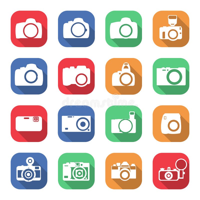Flat Icon Camera Set with Shadows for Your Design Stock Illustration ...