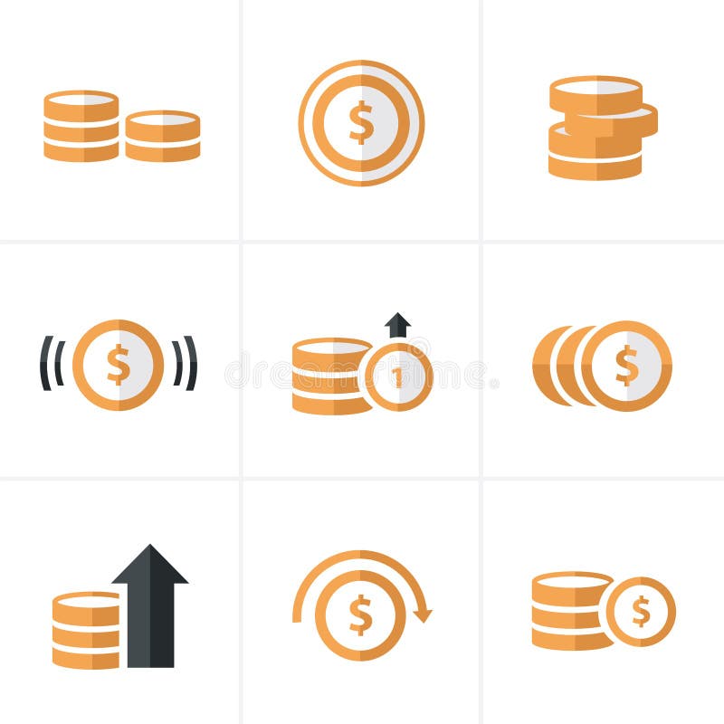 Flat Icon Coins Icons Set, Vector Design Stock Vector - Illustration of ...