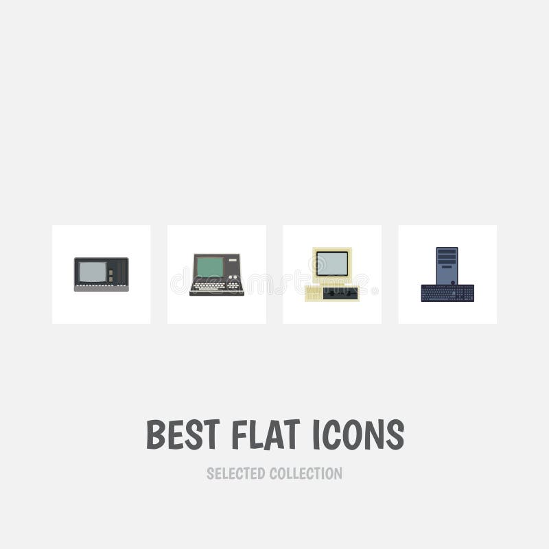 Flat Icon Computer Set of Computer, Technology, Vintage Hardware and Other Vector Objects. Also ...