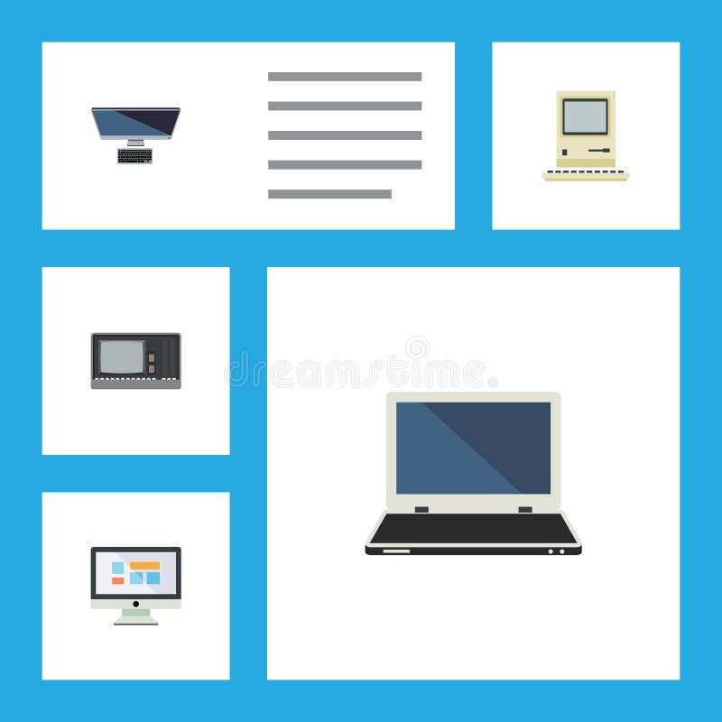 Flat Icon Computer Set of Computing, Notebook, PC and Other Vector Objects. Also Includes Screen ...