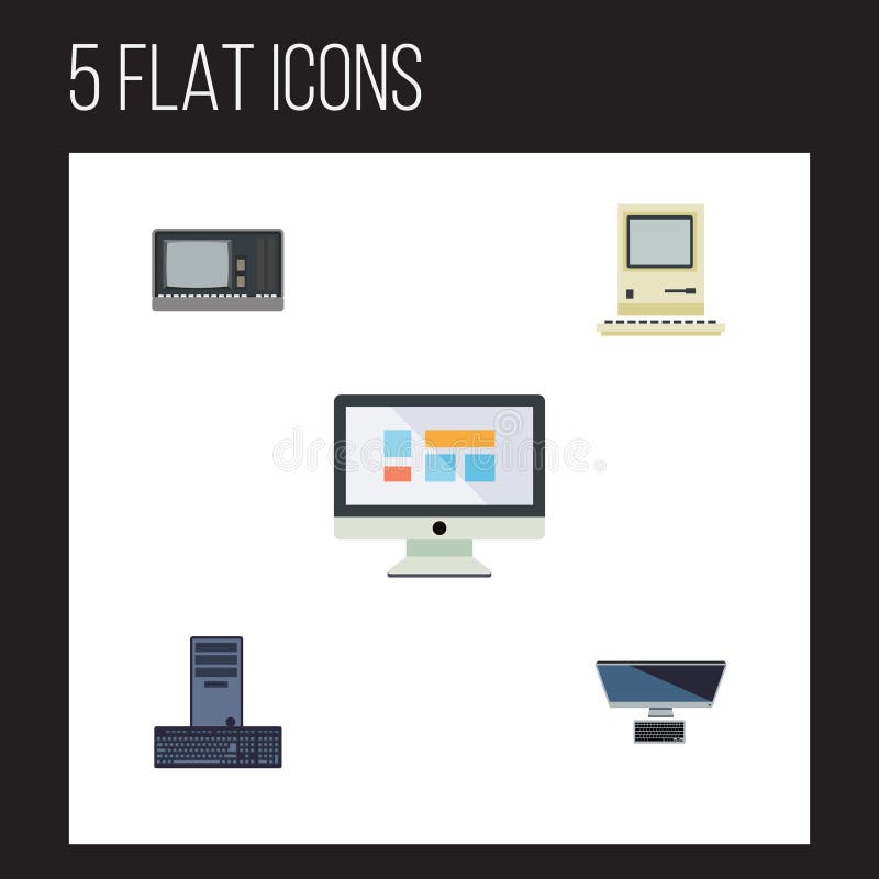 Flat Icon Computer Set of Display, Processor, PC and Other Vector Objects. Also Includes ...