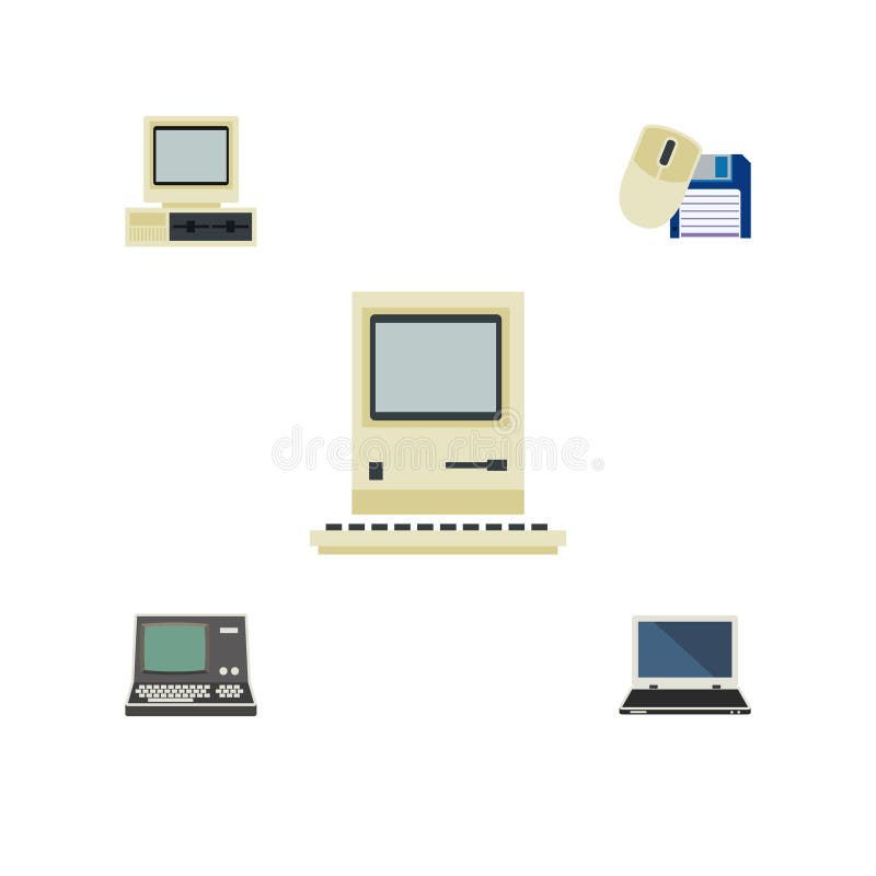 Flat Icon Computer Set of Notebook, Computing, Computer Mouse and Other Vector Objects. Also ...