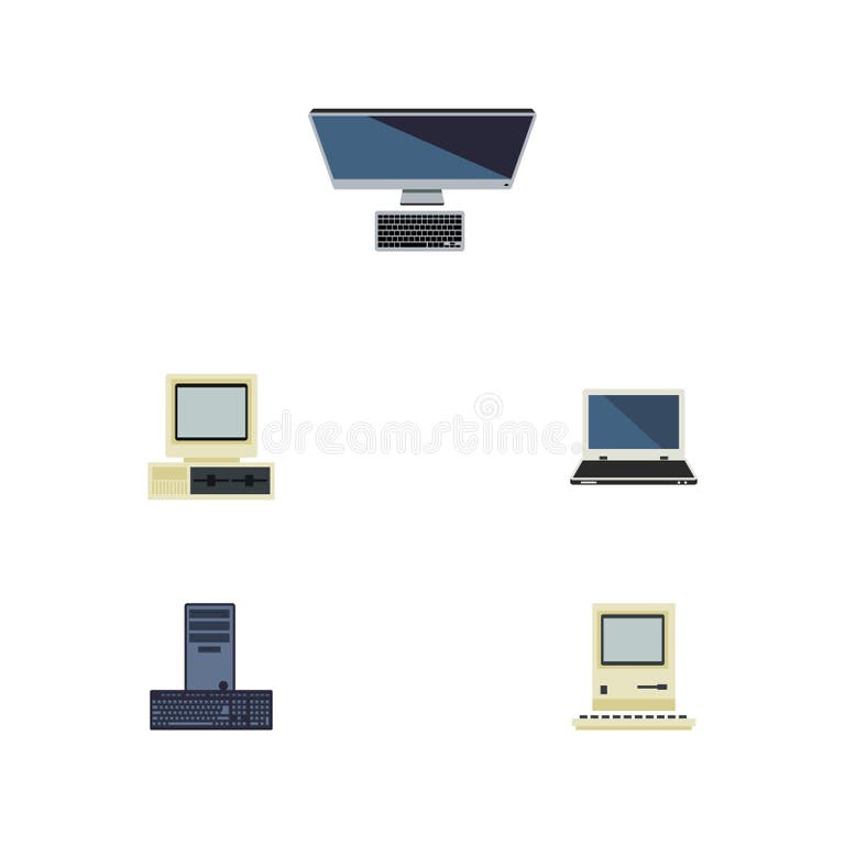 Flat Icon Computer Set of Notebook, Processor, Computer and Other Vector Objects. Also Includes ...