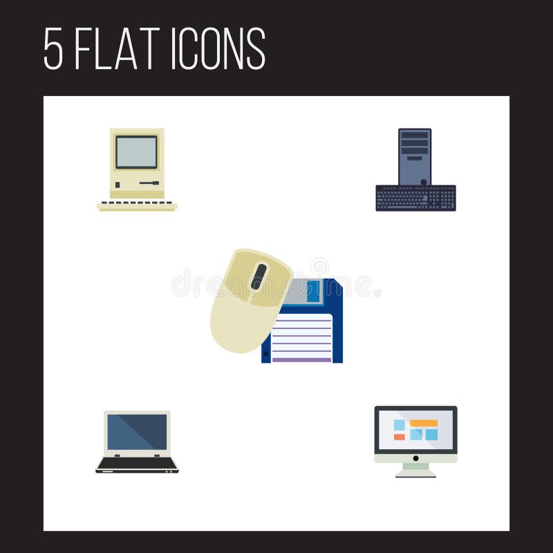 Flat Icon Computer Set of Notebook, Processor, Display and Other Vector Objects. Also Includes ...