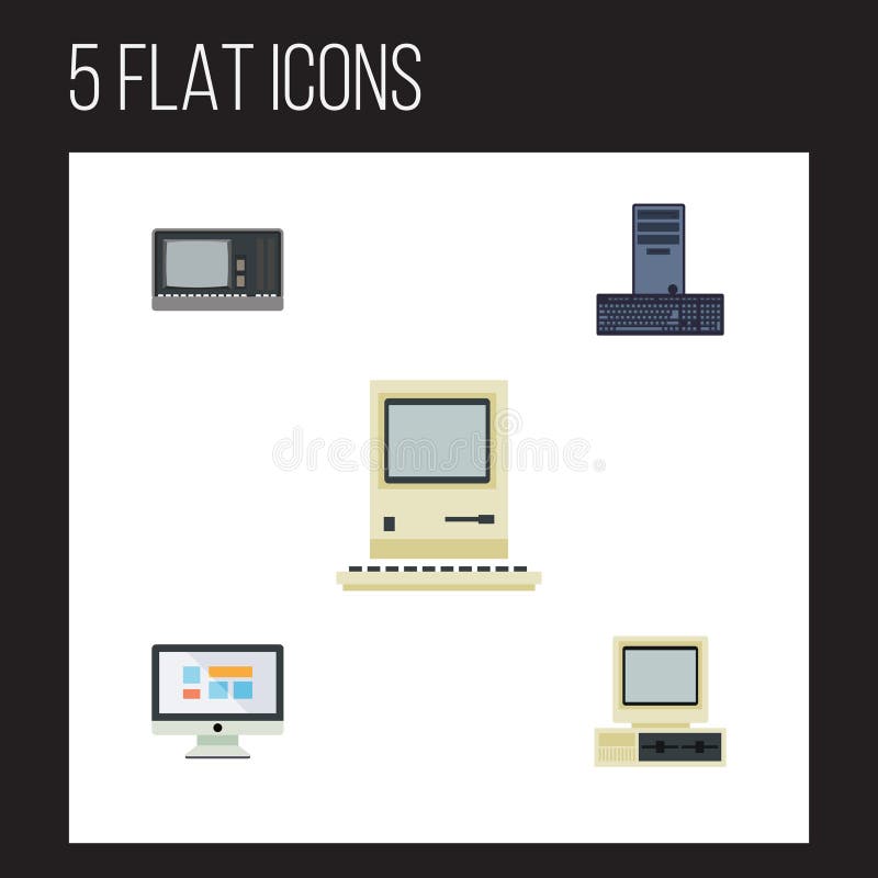 Flat Icon Computer Set of Processor, Display, Computing and Other Vector Objects. Also Includes ...