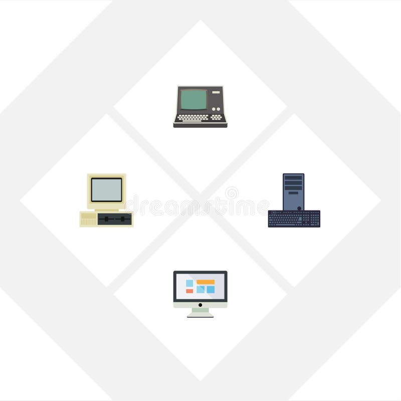 Flat Icon Computer Set of Technology, Display, Processor and Other Vector Objects. Also Includes ...