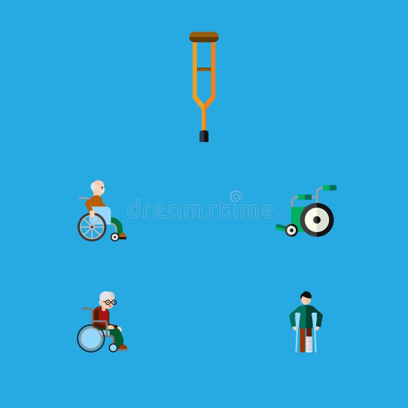 Flat Icon Cripple Set of Stand, Wheelchair, Handicapped Man Vector ...