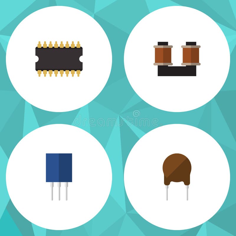 Flat Icon Device Set of Coil Copper, Microprocessor, Triode and Other Vector Objects. Also ...