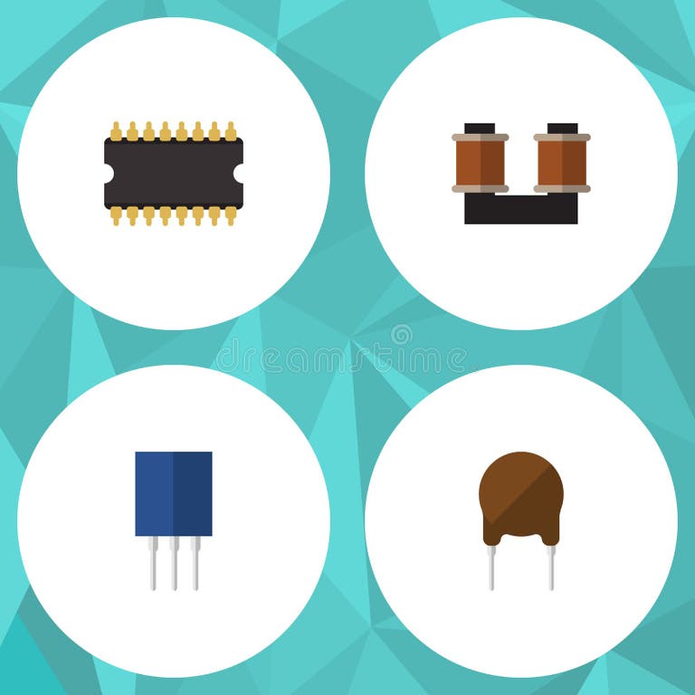 Flat Icon Device Set of Coil Copper, Microprocessor, Triode and Other Vector Objects. Also ...