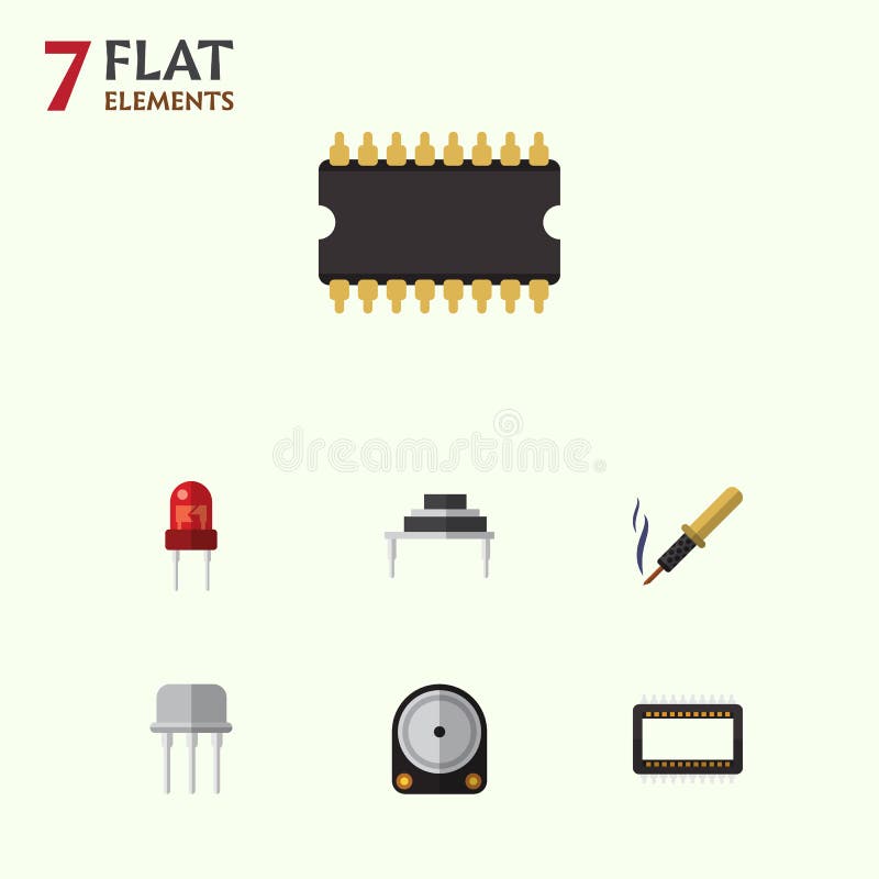 Flat Icon Device Set of Mainframe, Microprocessor, Hdd and Other Vector Objects. Also Includes ...