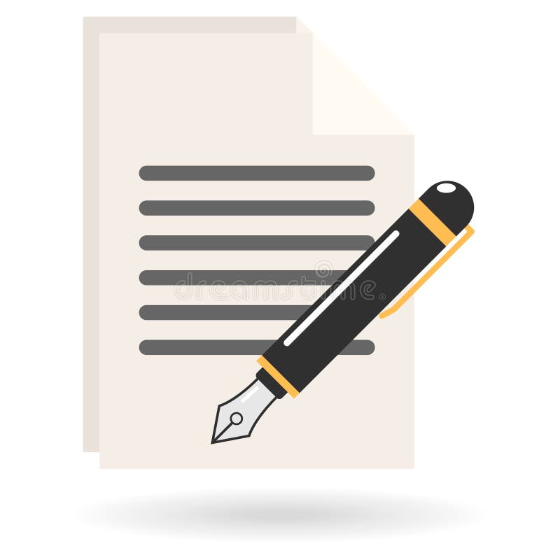 Flat Icon of Document with Golden Black Fountain Pen Stock Illustration ...