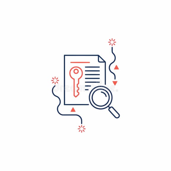 Flat Icon of Document with Key and Magnifying Glass, Concept of Search ...