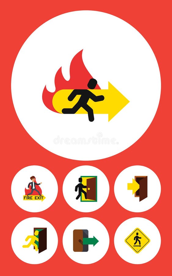 Flat Icon Emergency Set of Fire Exit, Direction Pointer, Directional ...