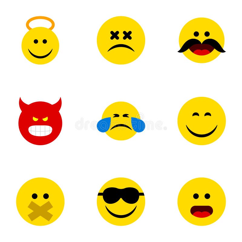 Flat Icon Emoji Set of Smile, Hush, Angel and Other Vector Objects ...