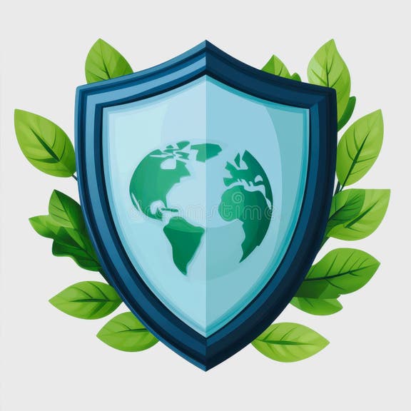 Flat Icon Environmental Shield Featuring Leaves and Globe Symbolizing ...