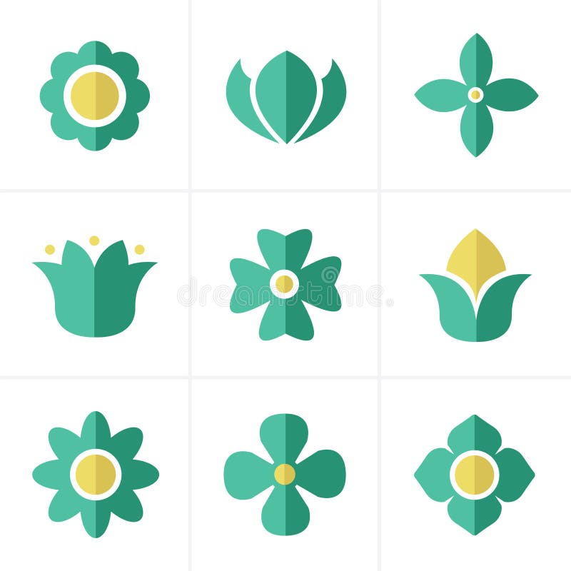 Flat Icon Flower Icons Set, Vector Design Stock Vector - Illustration ...