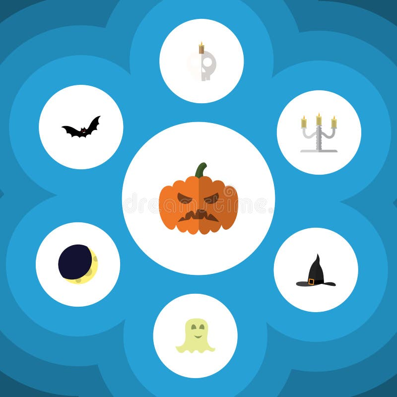 Flat Icon Halloween Set of Candlestick, Superstition, Witch Cap Vector ...