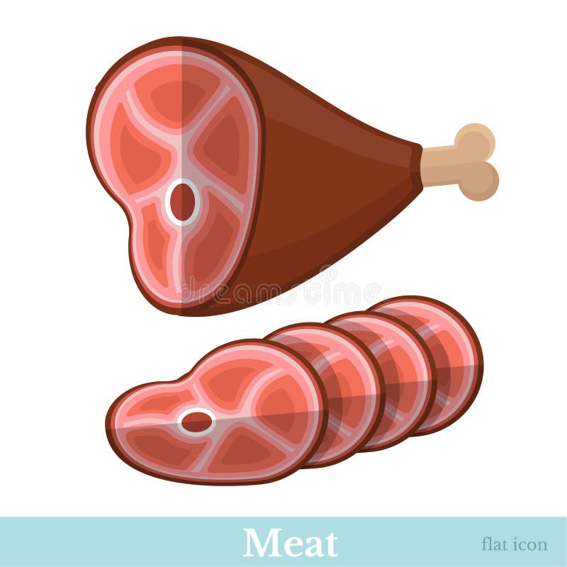 Sliced Ham Leg with Bone Flat Icon Stock Vector - Illustration of lamb ...
