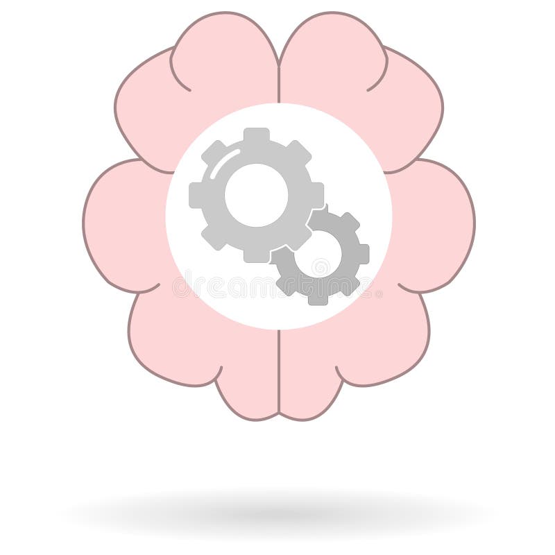 Flat Icon of Human Brain with Gears Inside,brain Working Stock ...