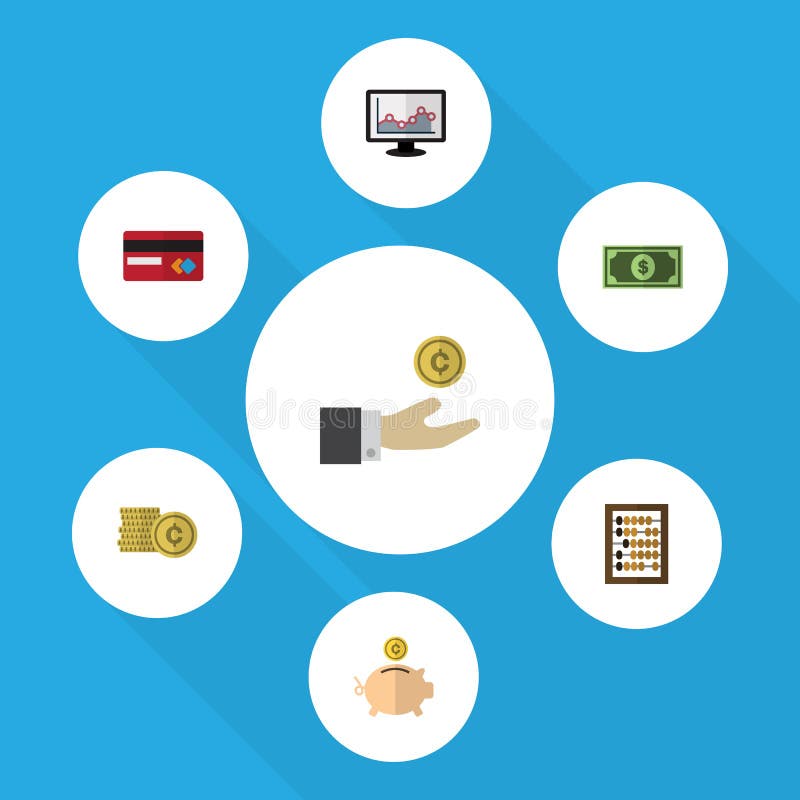 Flat Icon Incoming Set of Payment, Money Box, Hand with Coin Vector ...