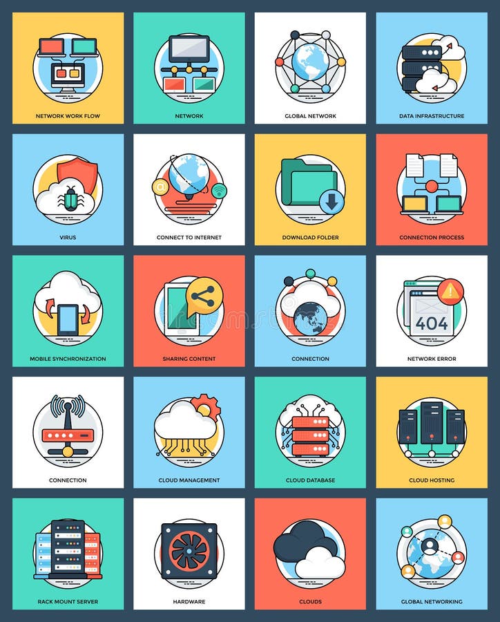 Flat Icon of Internet and Networking Stock Illustration - Illustration ...