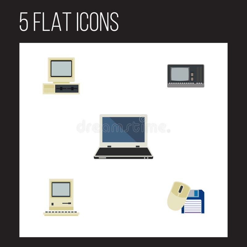 Flat Icon Laptop Set of Computer, Computer Mouse, Notebook and Other Vector Objects. Also ...