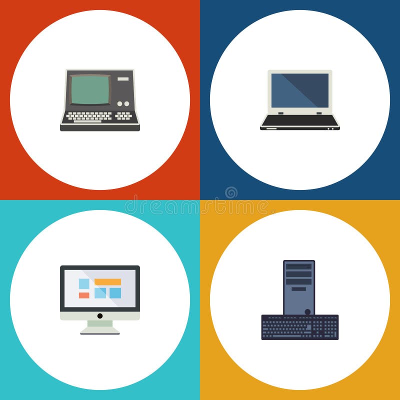 Flat Icon Laptop Set of Notebook, Display, Processor and Other Vector Objects. Also Includes ...