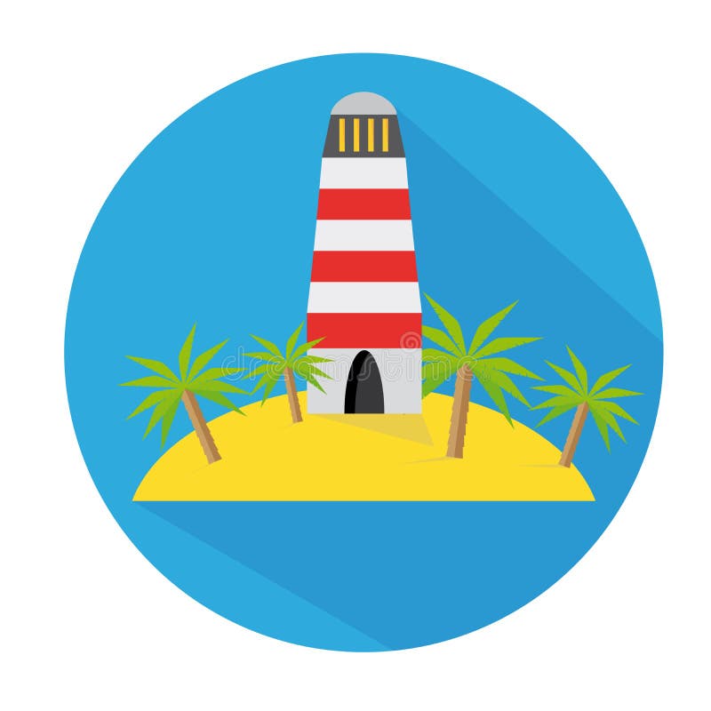 Flat Icon Lighthouse with Palm Tree and Island Long Shadow Stock Illustration - Illustration of ...