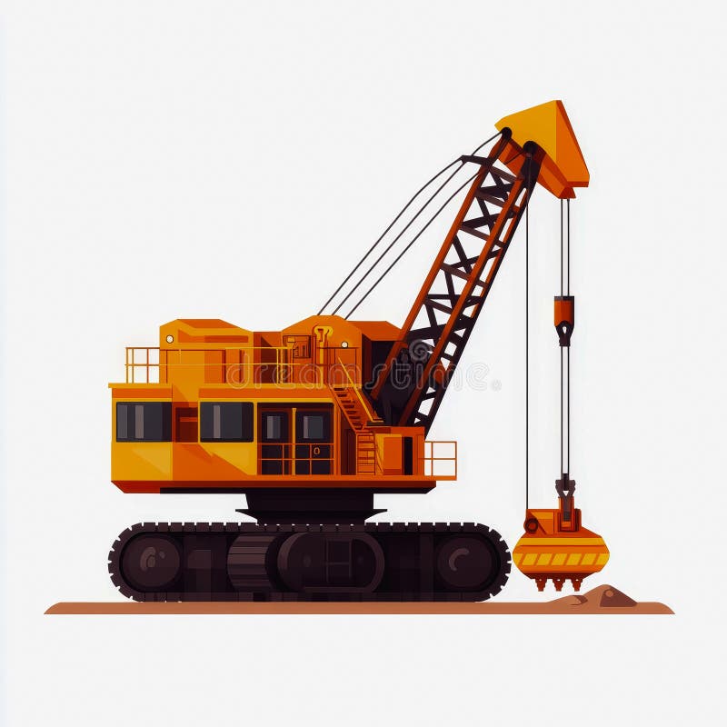 Flat Icon Mining Rig Featuring a Large Orange Crane with Detailed ...