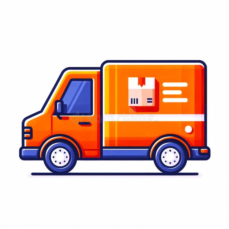 Orange Delivery Van Flat Icon Isolated on White Background. Stock ...