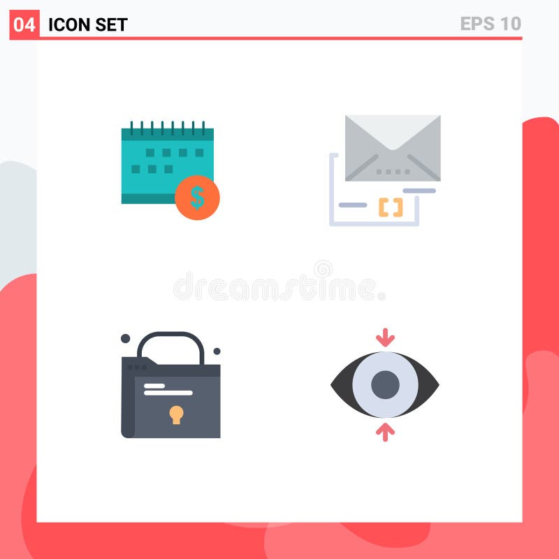 Flat Icon Pack of 4 Universal Symbols of Calendar, Mail, Money ...