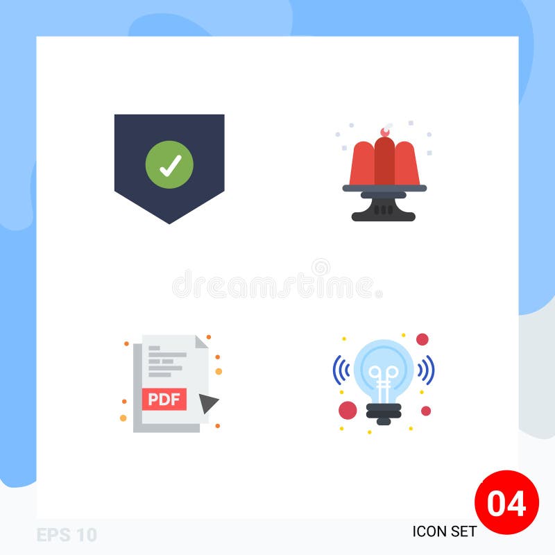 Flat Icon Pack of 4 Universal Symbols of Check, Pdf Document, Shield ...
