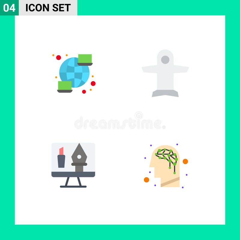 Flat Icon Pack of 4 Universal Symbols of Global, Editing, Streamline ...