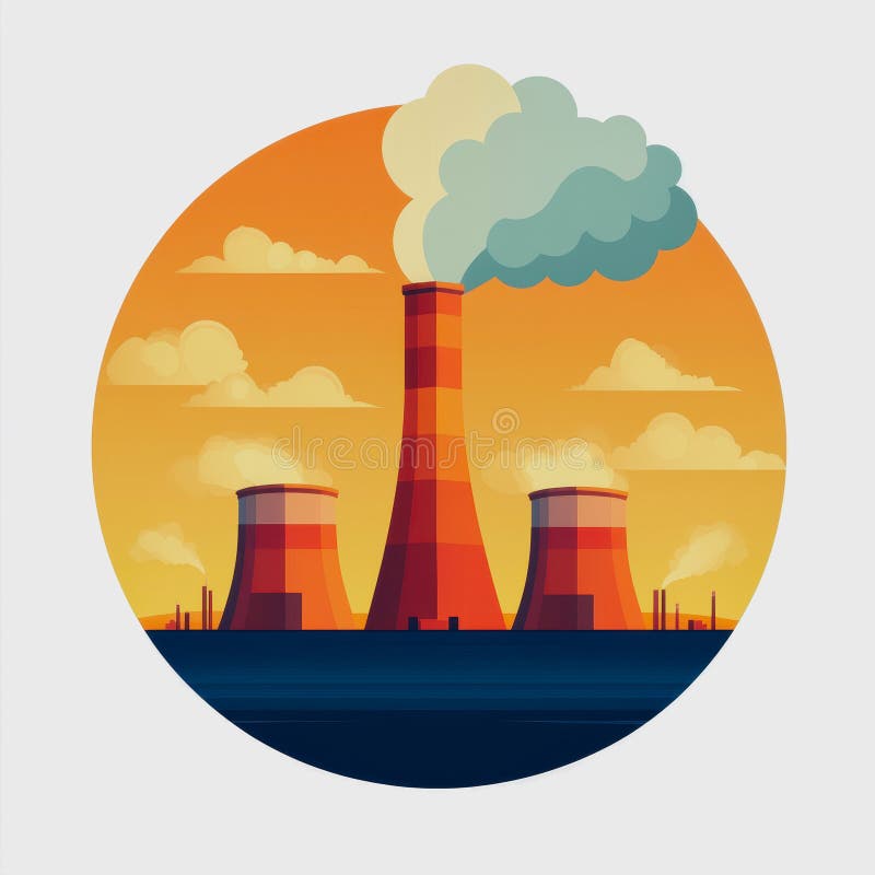 Flat Icon Poster of a Nuclear Power Plant with Modern Design Elements ...
