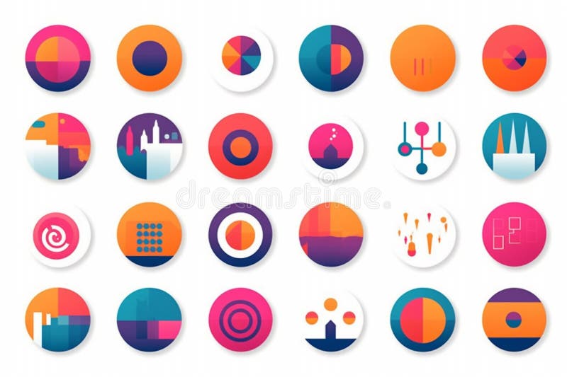 Flat Icon Set of Abstract Geometric, Round Shape, Vector Graphic, AI ...