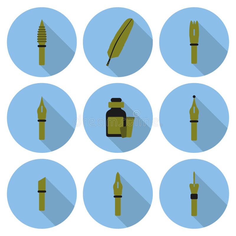 Flat Icon Set for Calligraphy Stock Illustration - Illustration of ...