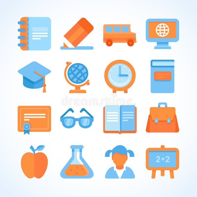 School and Education Flat Icons Stock Vector - Illustration of ruler ...