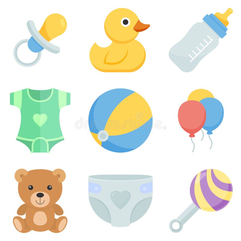 Flat Icon Set Kids Toys and Things Stock Vector - Illustration of milk ...