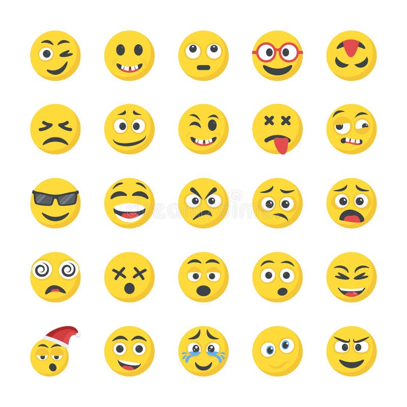 Smiley Flat Icons Set stock illustration. Illustration of emoji - 111690614