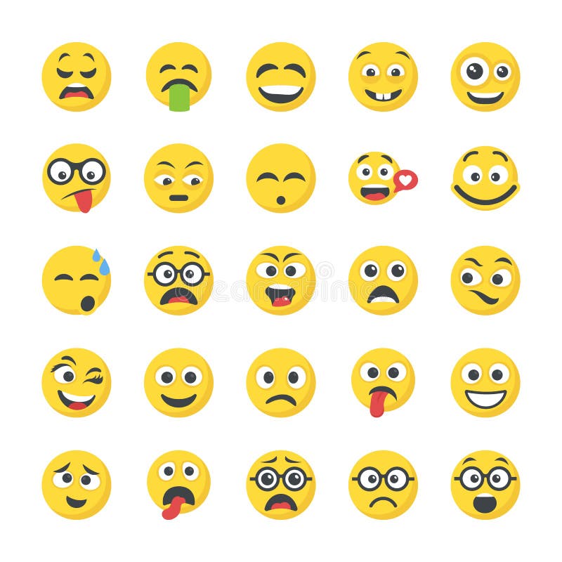 Smiley Flat Icons Set stock illustration. Illustration of joyful ...