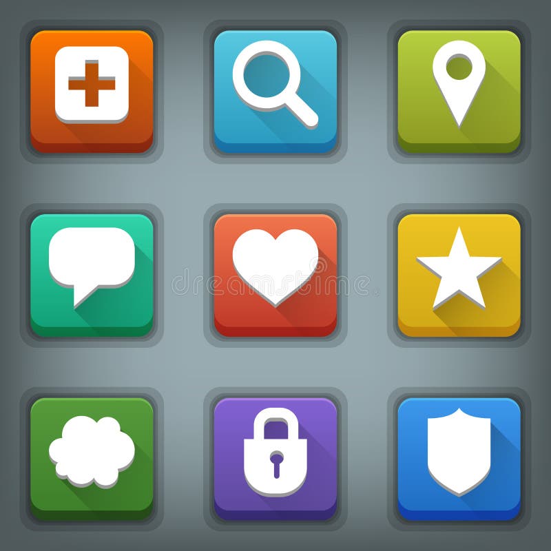 Flat Icon Set. White Symbols. Web 3 Stock Illustration - Illustration ...