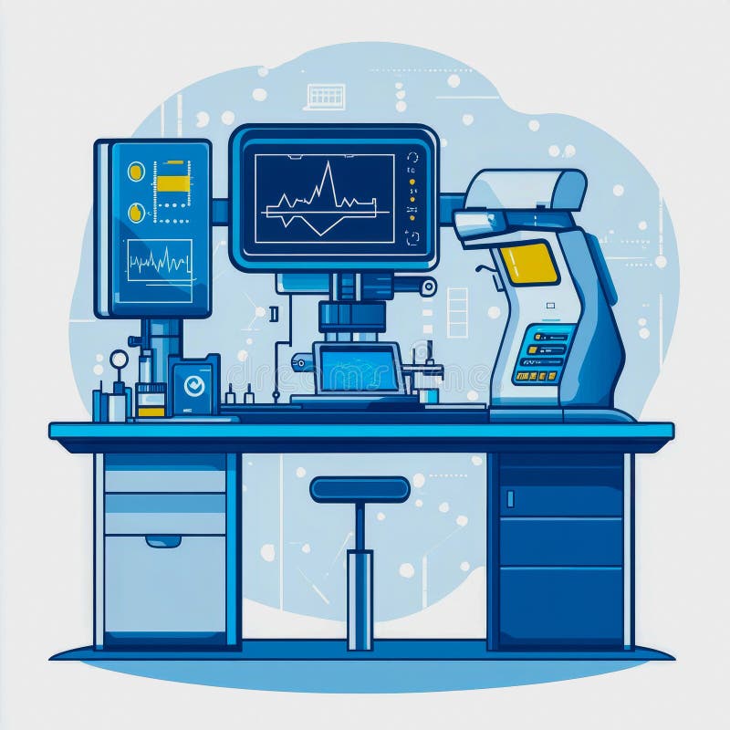 Flat Icon Simulation Lab Featuring Computer Microscope Desk Workstation ...
