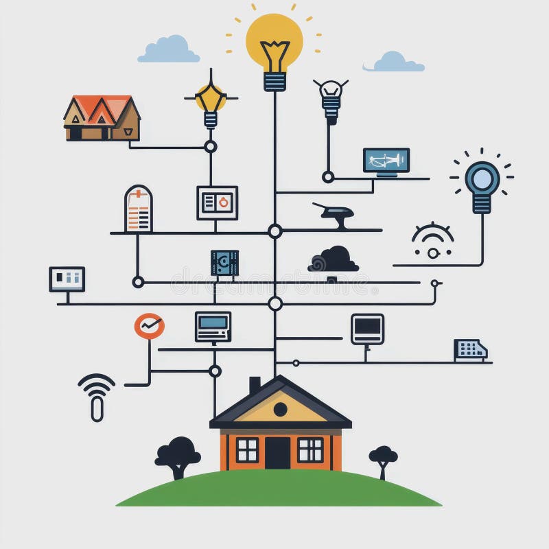 Flat Icon Smart Grid House Light Bulb Energy Efficiency Technology Home ...