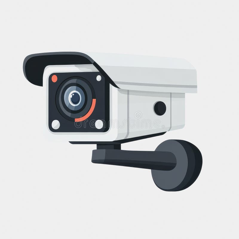 Flat Icon Surveillance Camera Featuring White Design and Red Button for ...