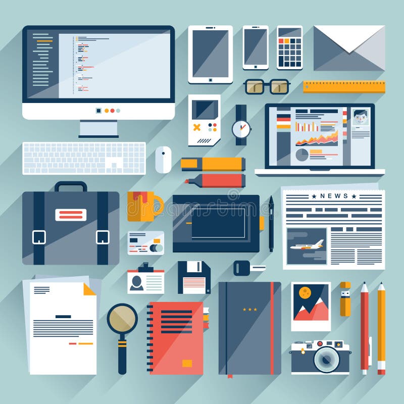 Flat Icon Vector Collection Concept Stock Vector - Illustration of desk ...