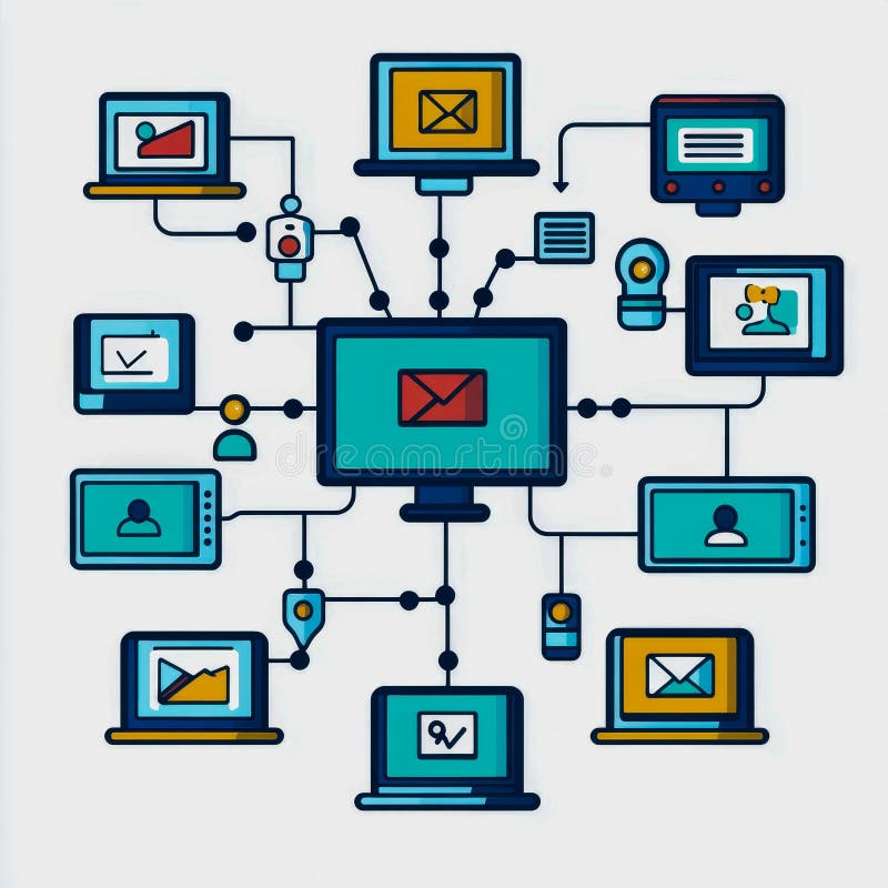 Flat Icon Virtual Networking Graphic of a Network of Devices for Online ...