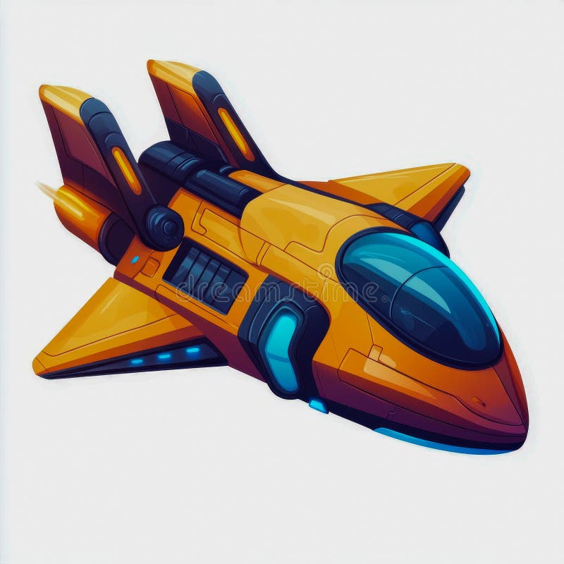 Flat Icon Virtual Spaceship Design with Blue and Orange Color Scheme ...