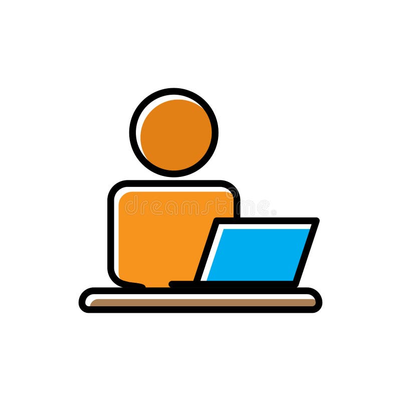 Flat Icon Working with Laptop. Design Vector Stock Vector ...