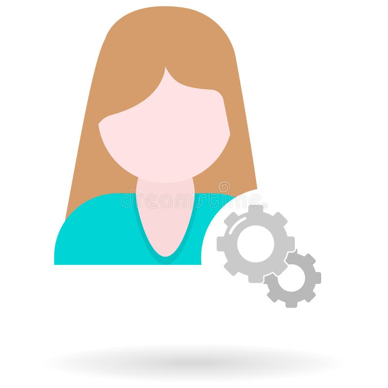 Flat Icon of Working Woman with Gears Symbol Stock Illustration ...